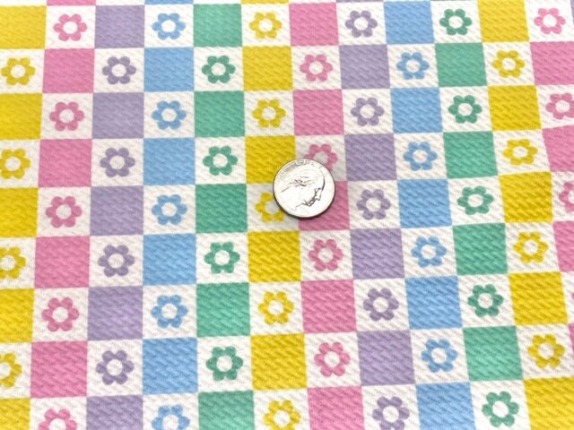 Pastel Daisy Checkerboard Bullet Print #692 Ribbed Scuba Techno Double ...